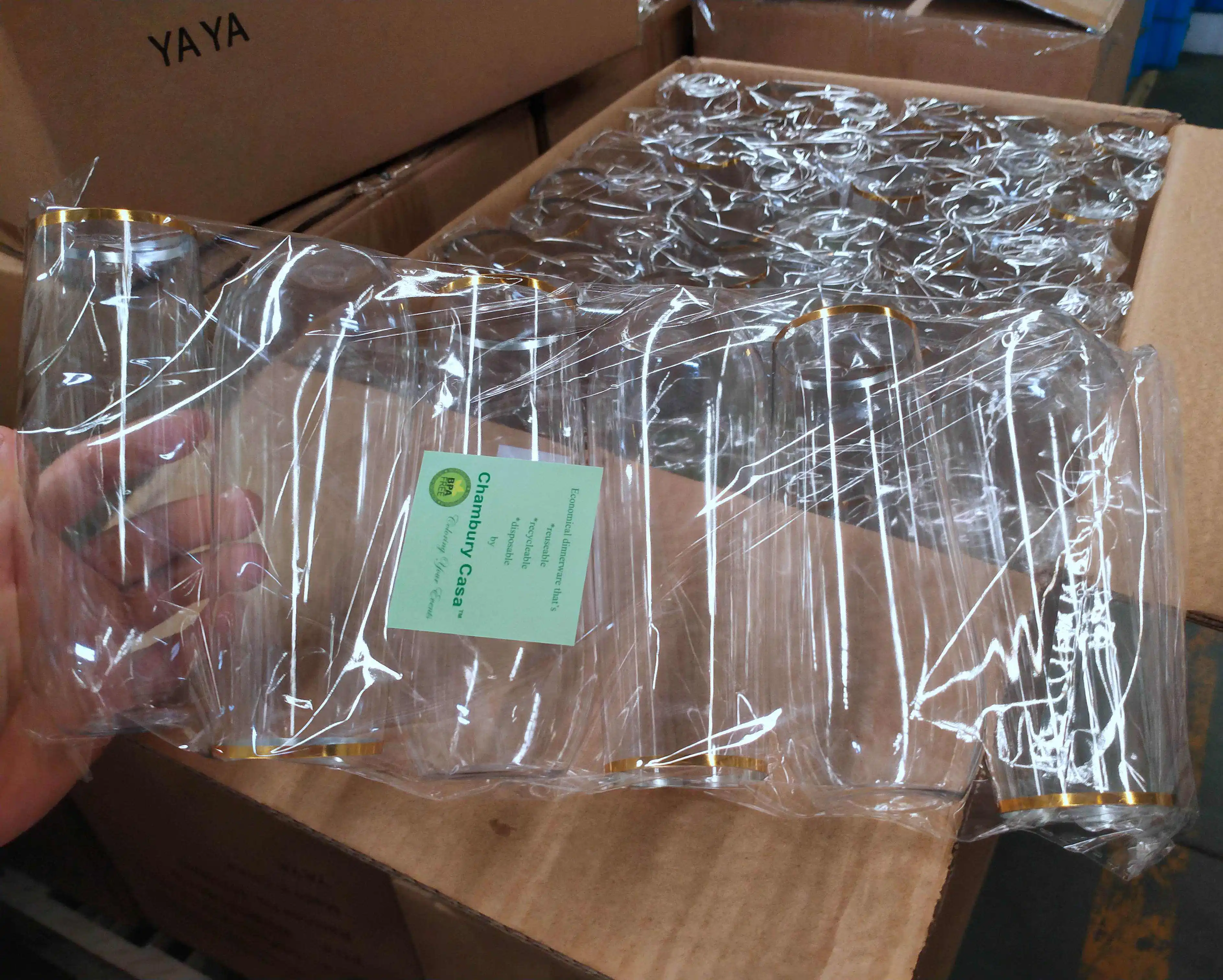 12 Oz Clear Plastic Gold Rim Customized Old Fashion Crystal Stemless ...