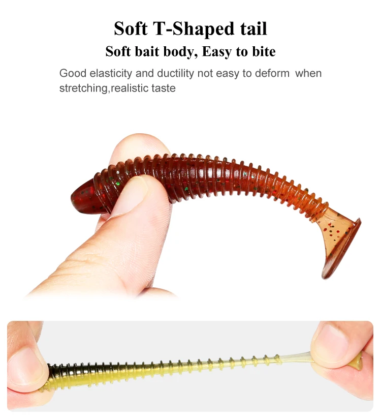 7 Colors Maggots Threaded T Tail 6cm 7cm 8cm Bass Artificial Bionic ...
