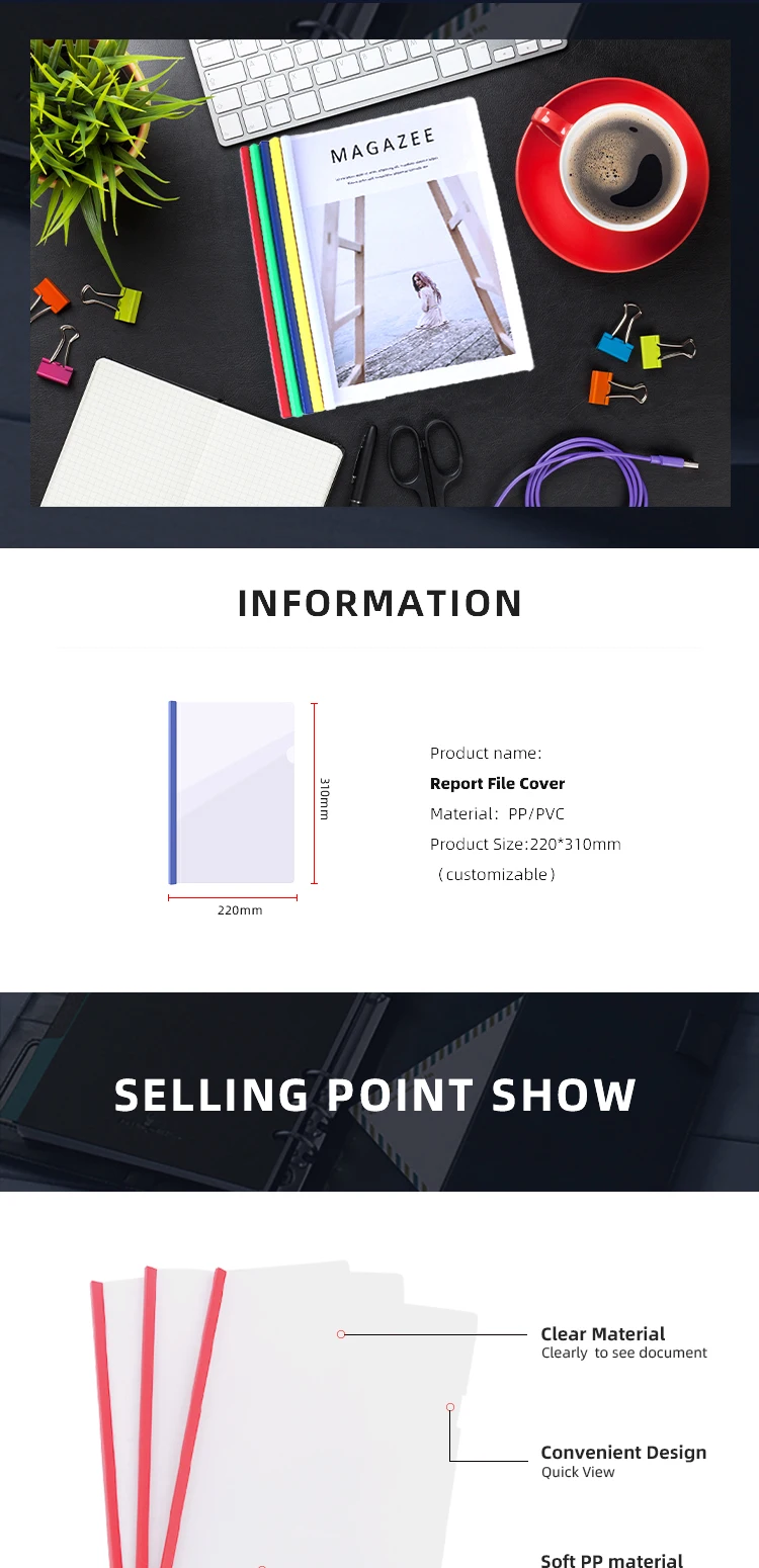 A4 Transparent Plastic Documents Classification Slider Bar Files Holder ...