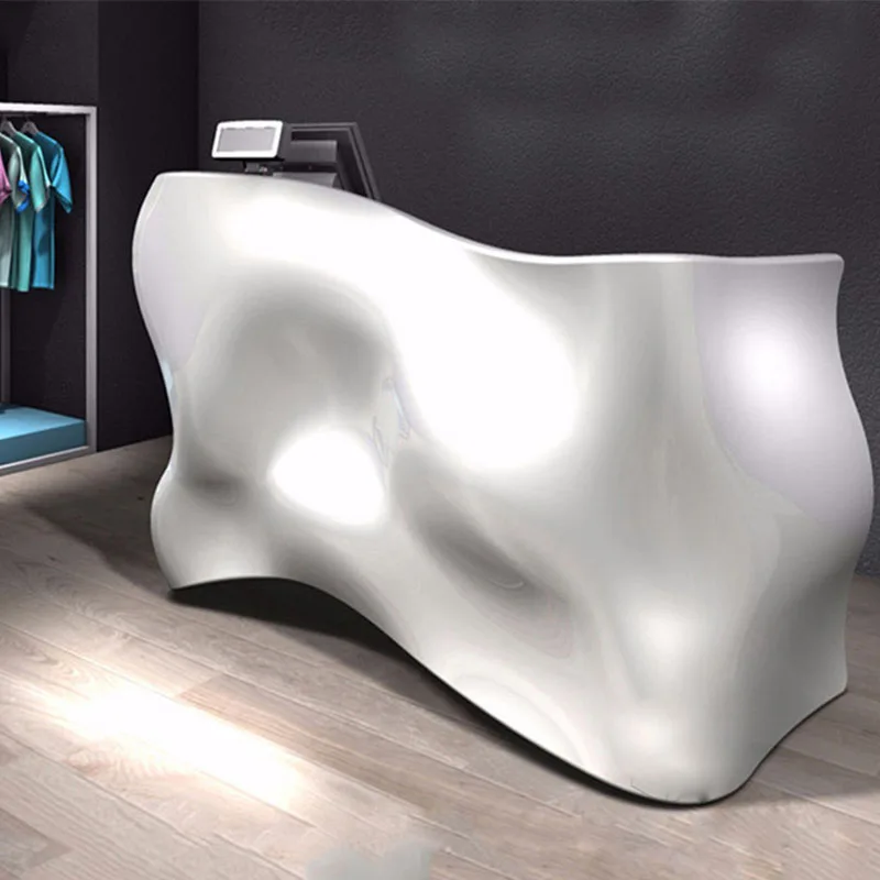 White bright curved design cash desk for clothing shop stores ...