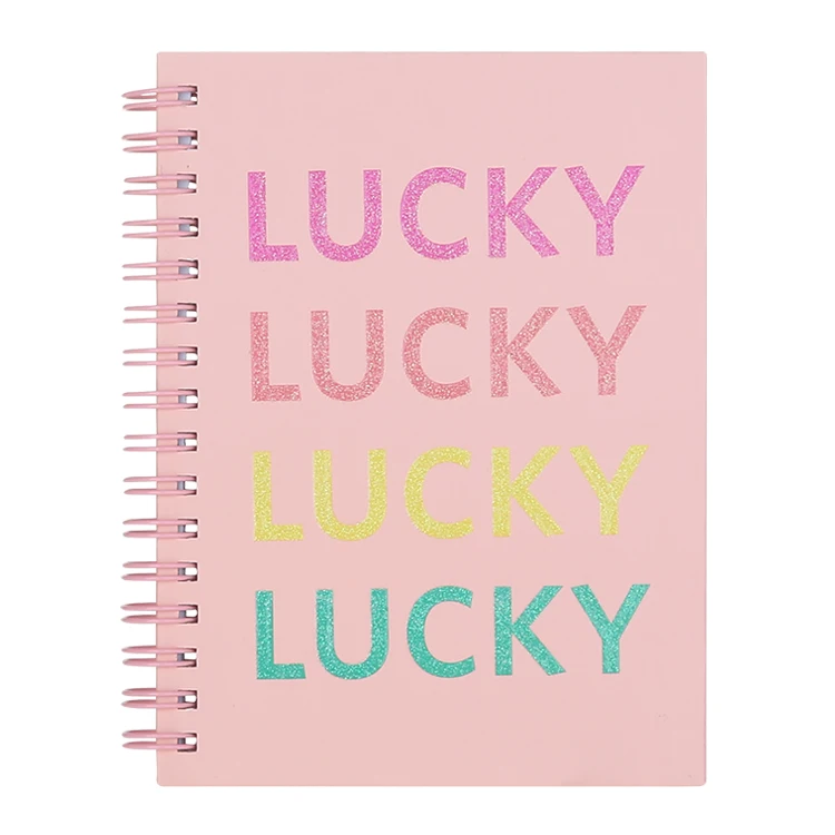 Cute Logo Custom Printing Glitter Lucky Design Hardcover Spiral A6 ...