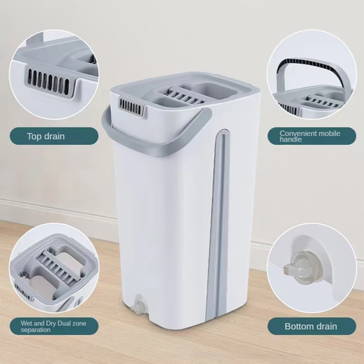 Hand Free Microfiber Flat Mop Bucket Stainless Steel Pole Squeegee ...