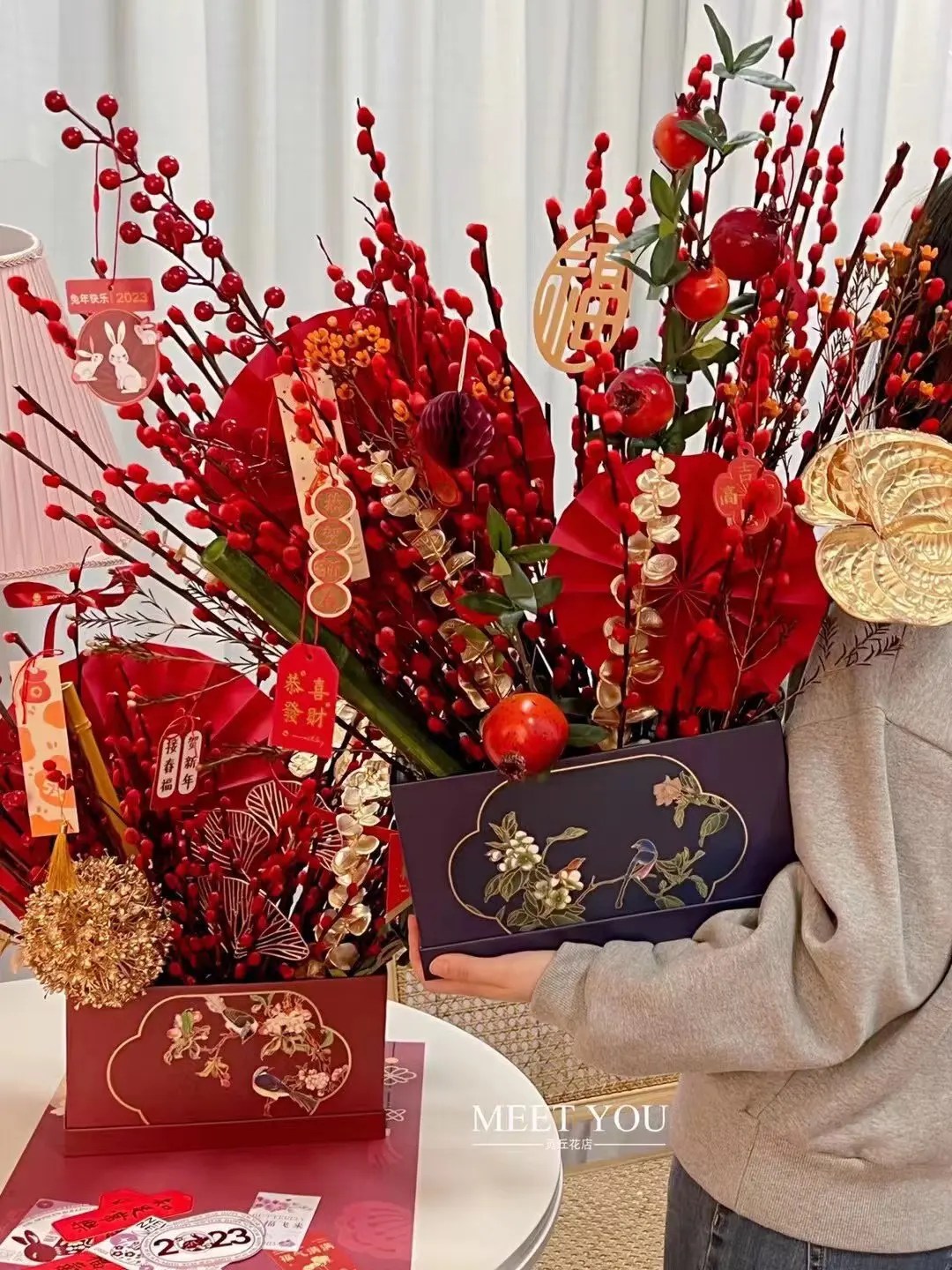 New Hugging Bucket Chinese Magpie Blessing Bucket Dry Flower Flower ...