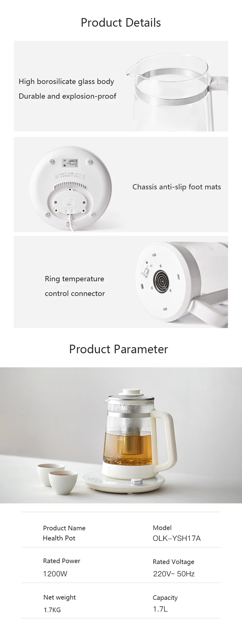 1.7l Automatic Smart Glass Kettle Portable Multi-functional Glass ...