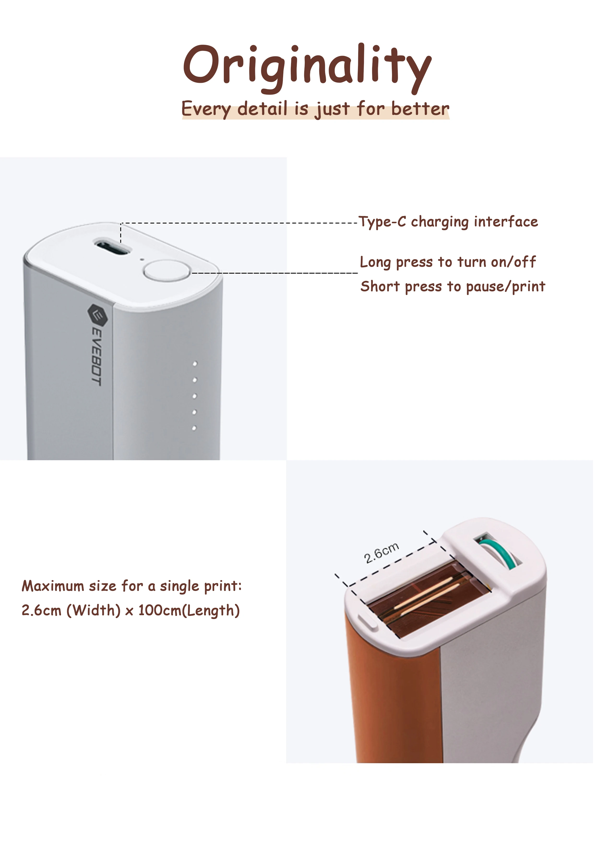 EVEBOT Printpen - Portable Inkjet Printer for Food & Paper