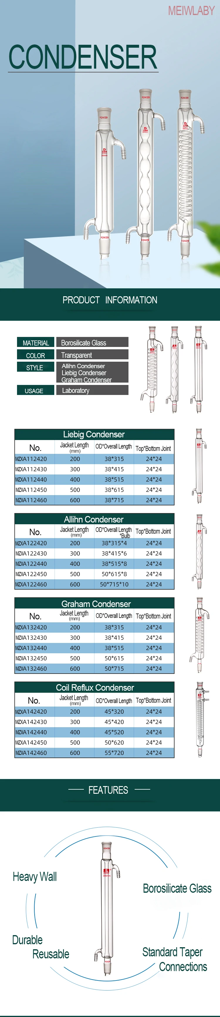 Laboratory Equipment Distilling Borosilicate Glass Column Condenser ...