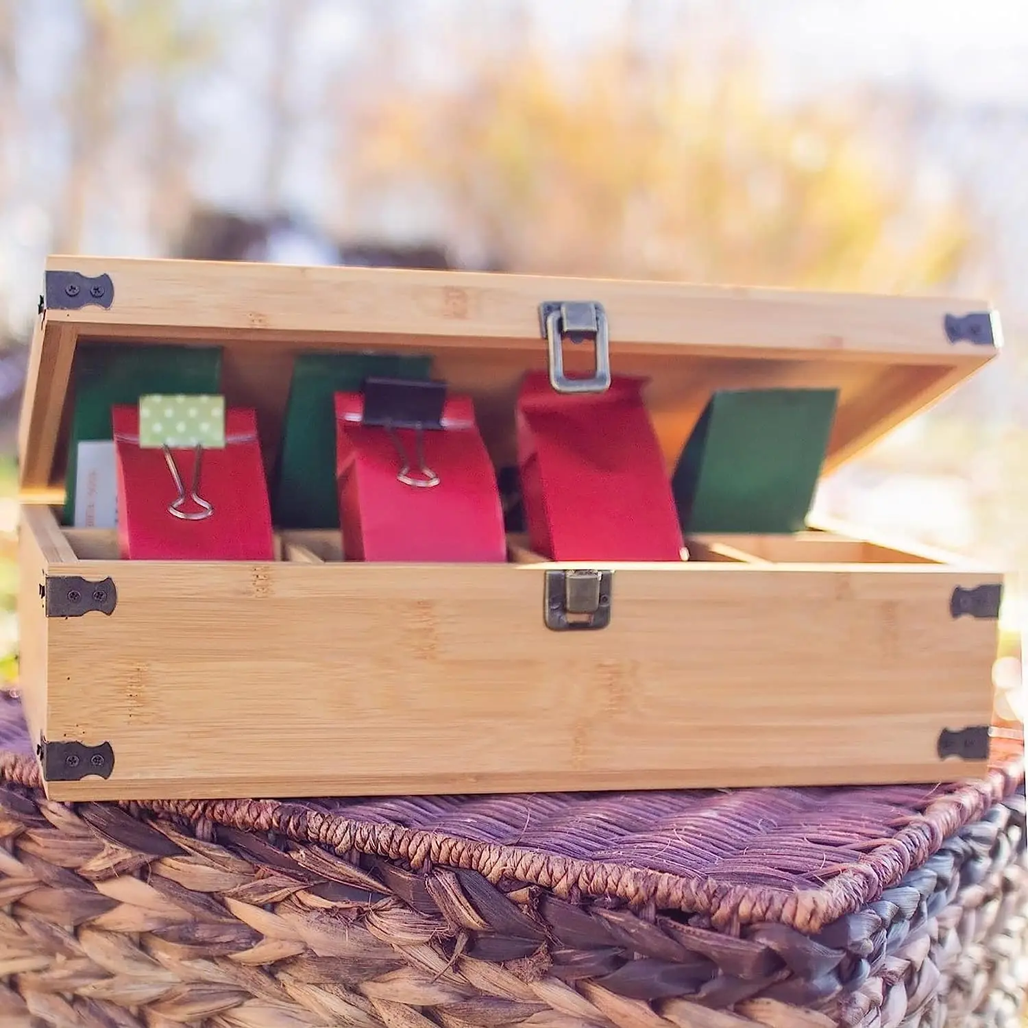 Large Wooden Tea Storage Box Bamboo Storage Box Adjustable Shelf 100% ...