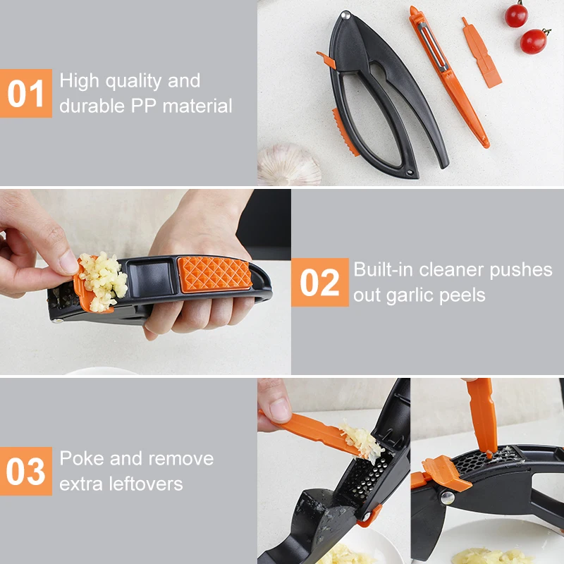 Premium 5 in 1 Multifunctional Garlic Curved Press Plastic Garlic Press ...
