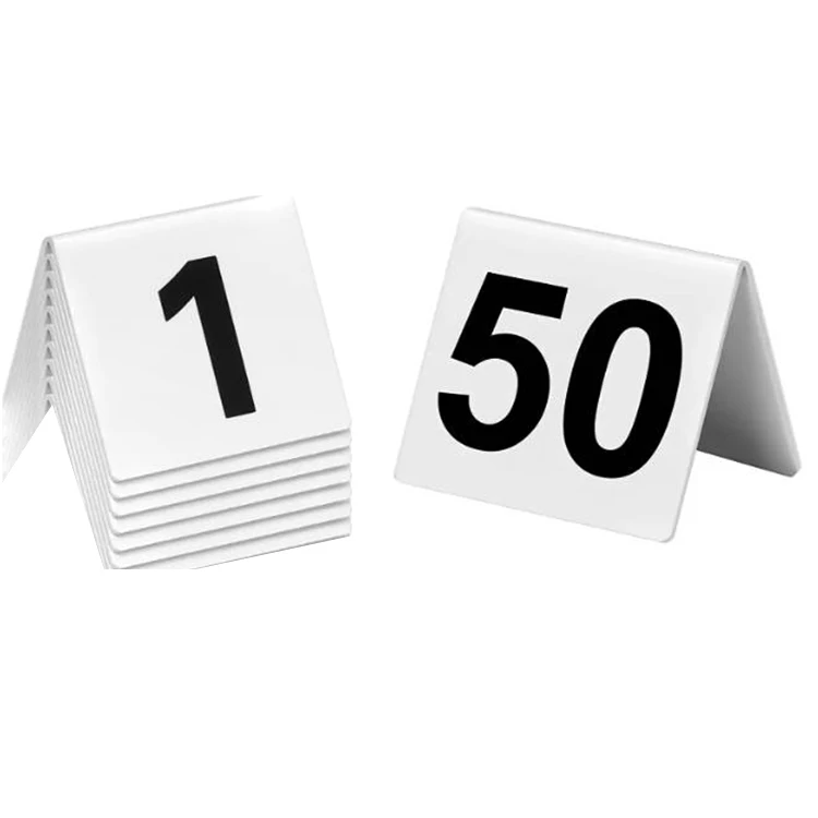 White Acrylic Table Numbers Sign Double Side Table Tents Restaurant ...