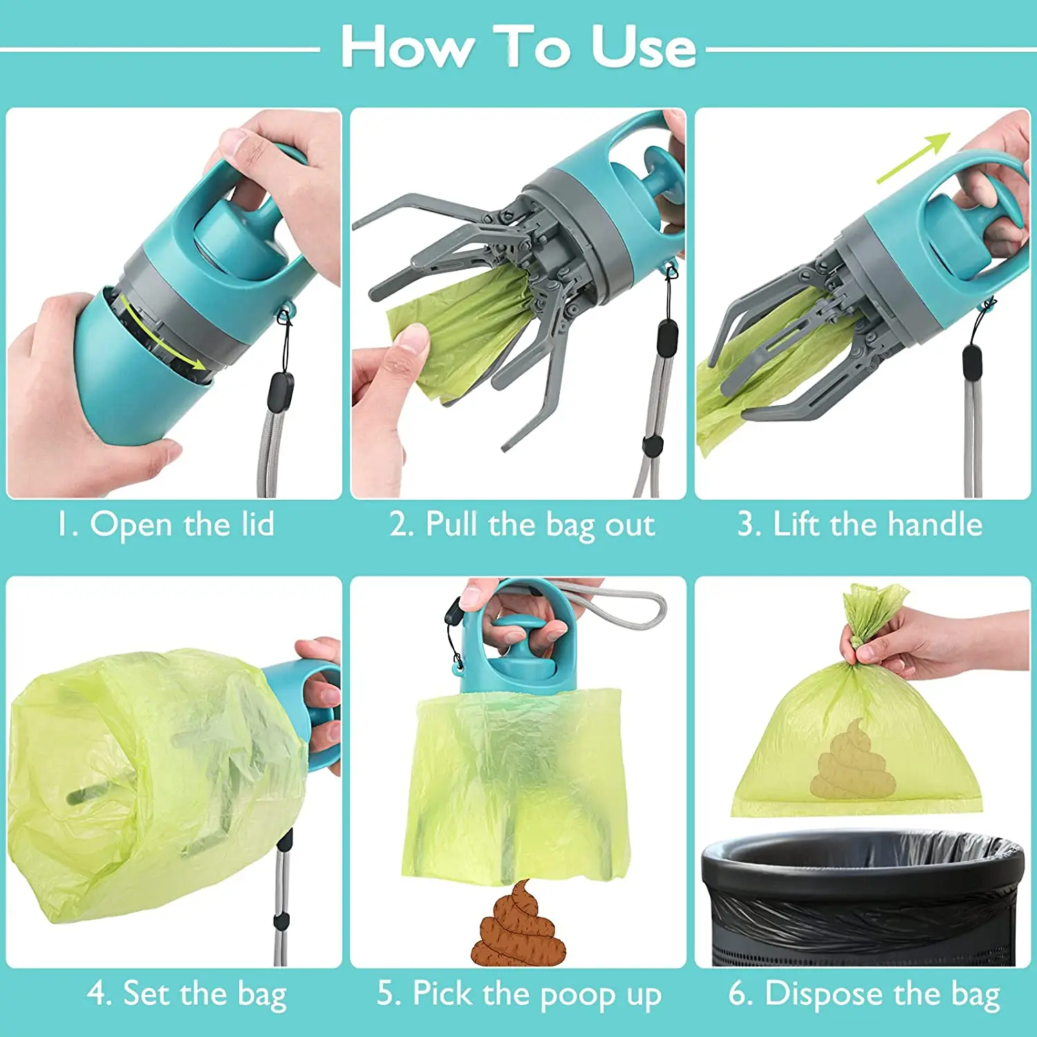 Hot Sale Portable Pet Poop Scooper For Dog With 1 Roll Poop Bag Light ...