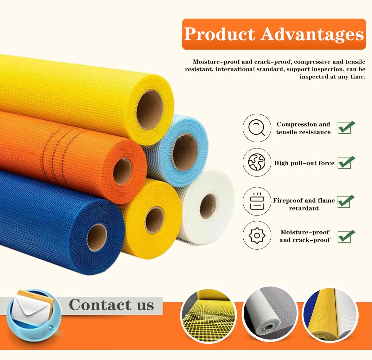 1m X 50m Roll Fiberglass Mesh Plain Weave Fiberglass Wall Plaster Mesh ...