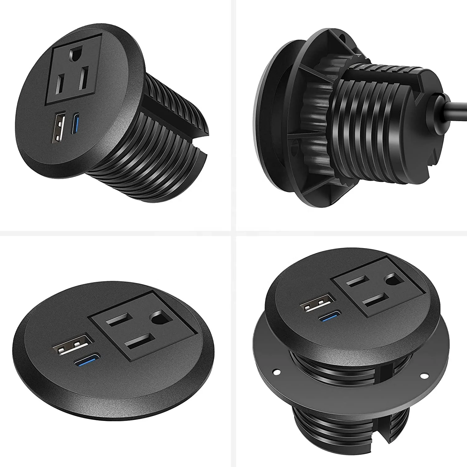 2 Inch Round Grommet US Power Outlet Desktop Smart USB-C Socket for ...