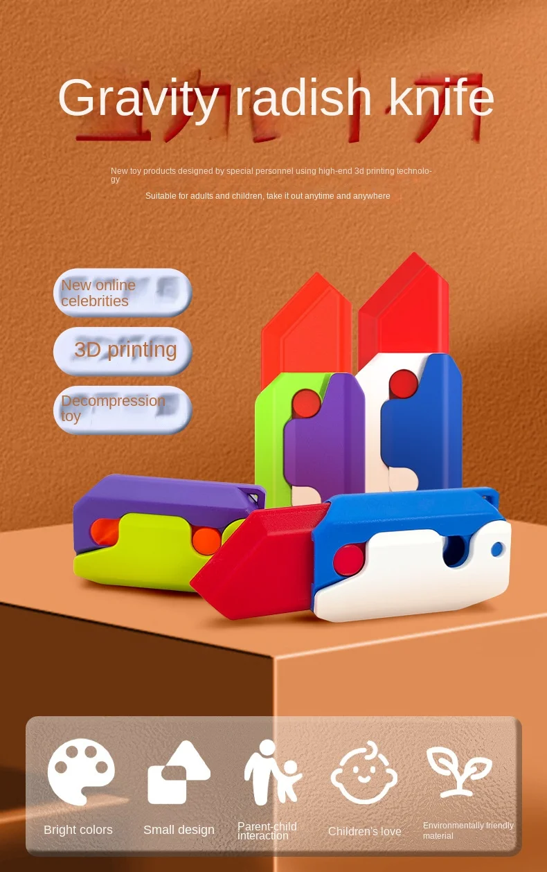 3d Printing Gravity Knife Toy Cub Jumping Small Radish Knife Fidget ...