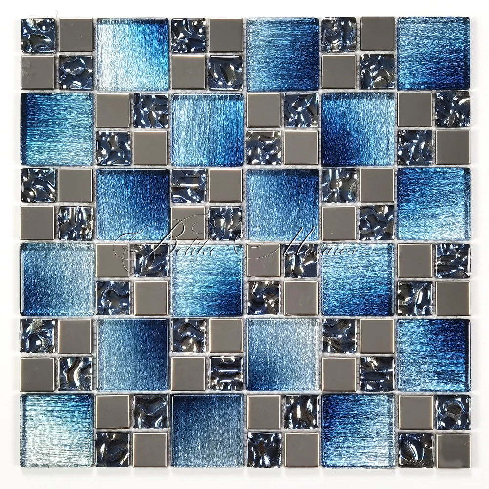 Blue Gradient Tactile Relief Glass Mosaic Wall Tile Elegant Ambience ...