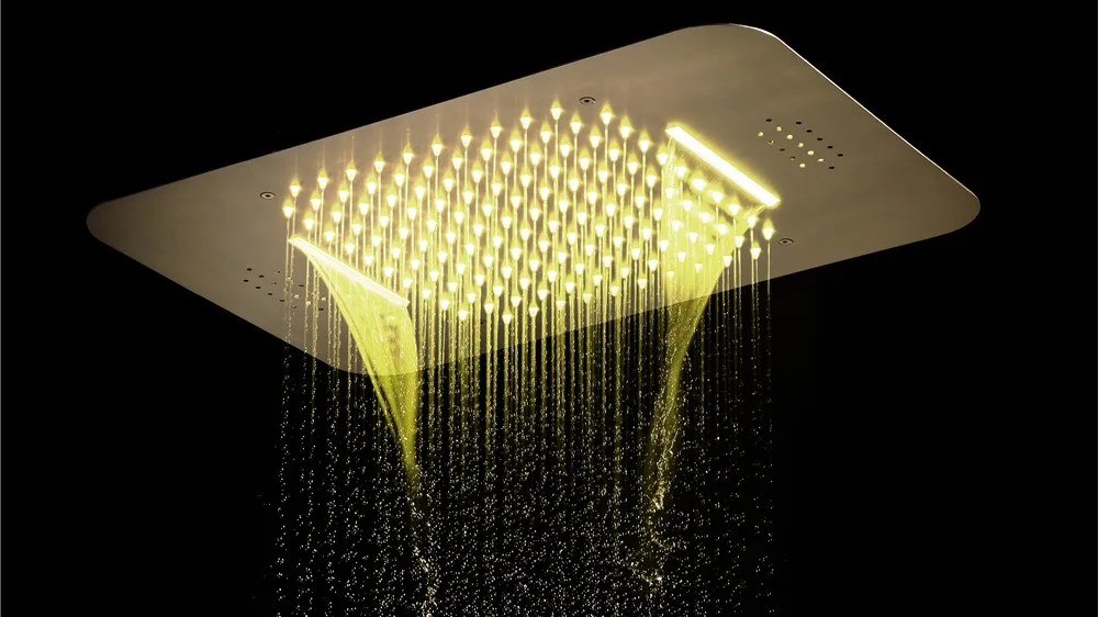 Golden Shower Set Ceiling 58*38cm Rain And Waterfall Led Music Shower ...