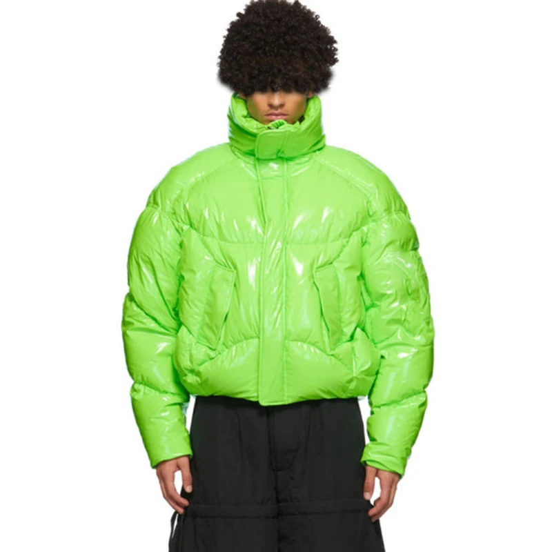 Lulusen Custom Bubble Jacket Bright Green Mens Shiny Jacket Men High ...