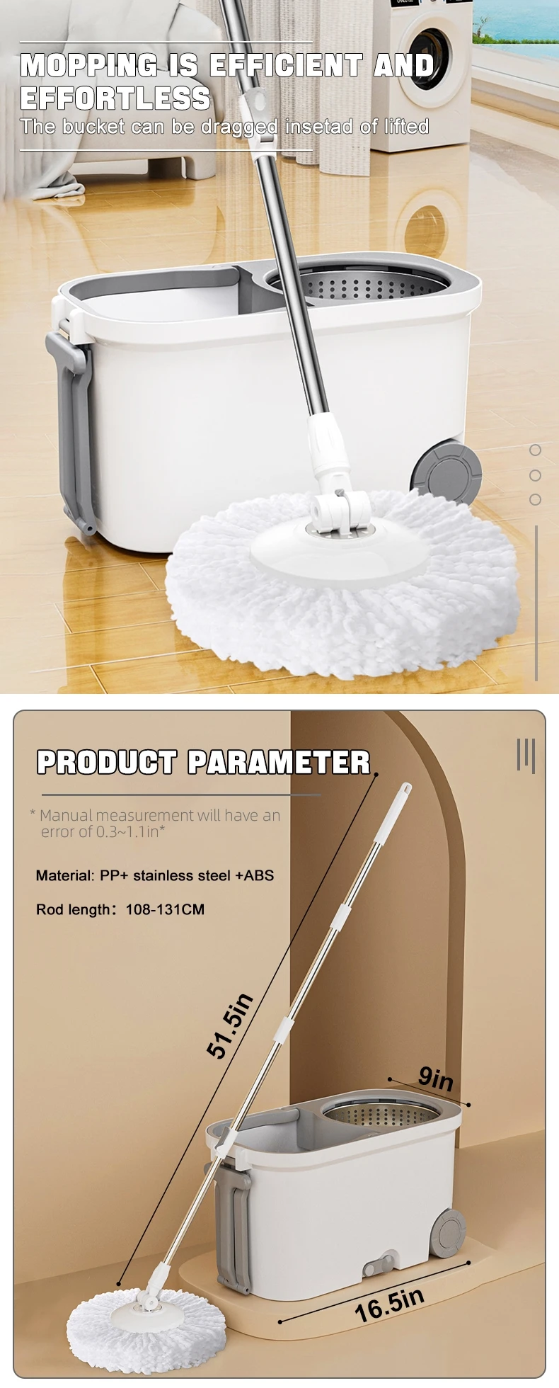 Household Floor Cleaning Adjustable Rotating Spinning Mops 360 Degree ...