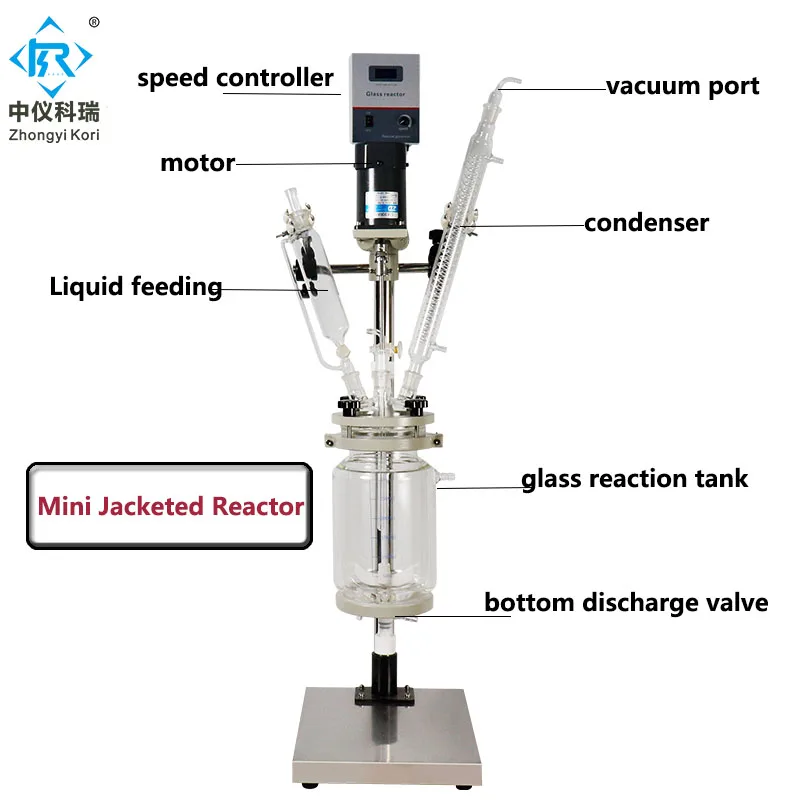 Jacketed Double Layer Glass Reactor 1l 2l 3l Agitated Glass Reactor ...