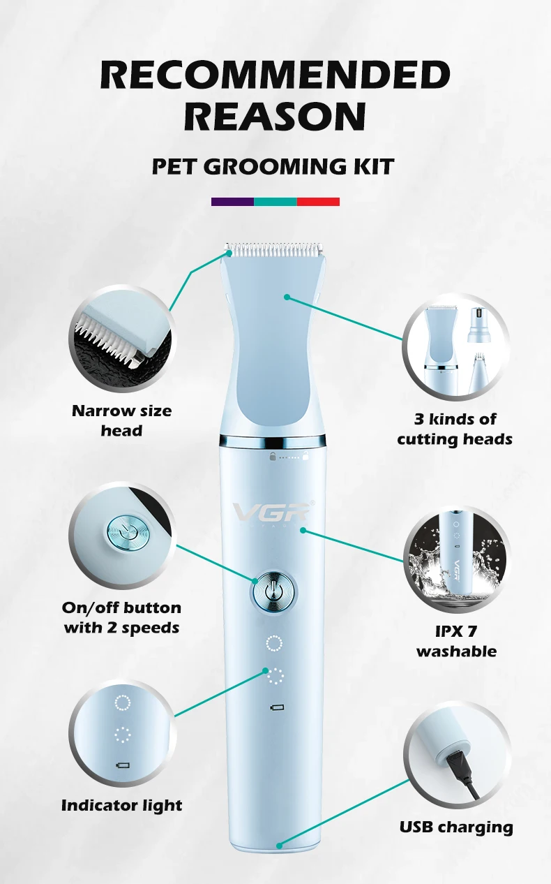 VGR V-205 Grooming Kit - Rechargeable Dog Hair Trimmer