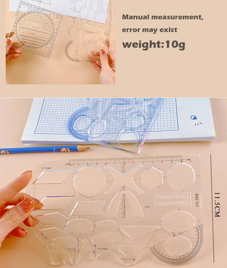 Multifunctional Drawing Ruler Template Measuring Circle Ruler Square ...