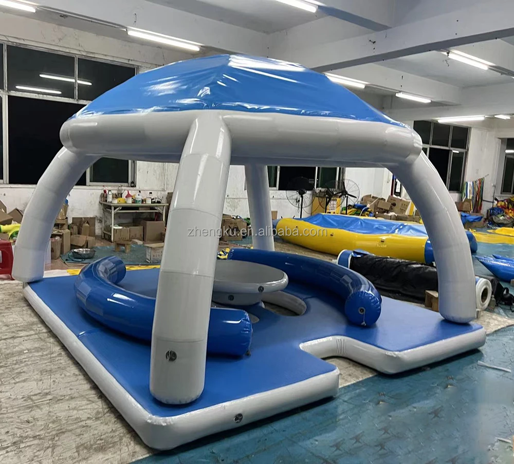 Custom Outdoor Blow up Water Island Inflatable Dock with Roof Water ...