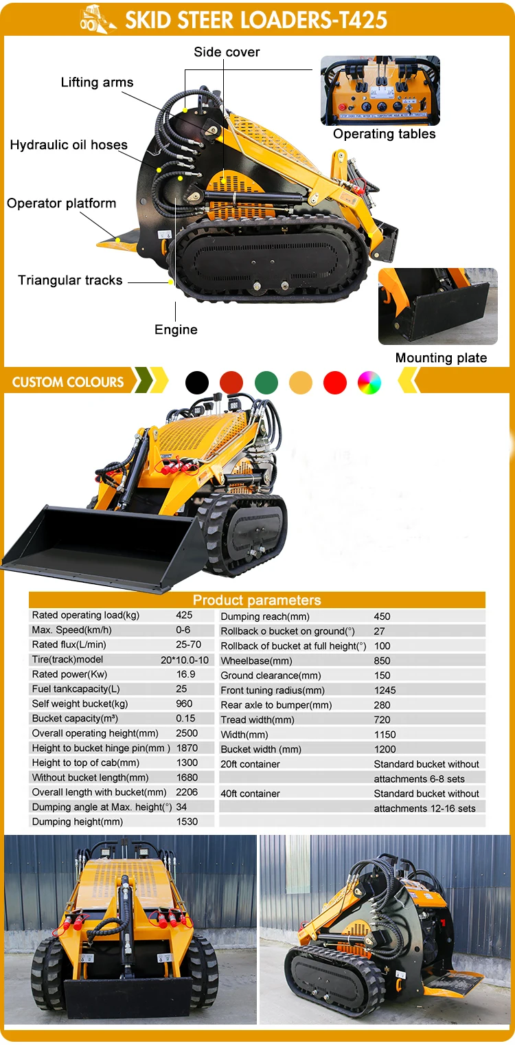 Factory Price Mini Skid Steer Track Loader 500kg 800kg 1 Ton Mini Skid ...