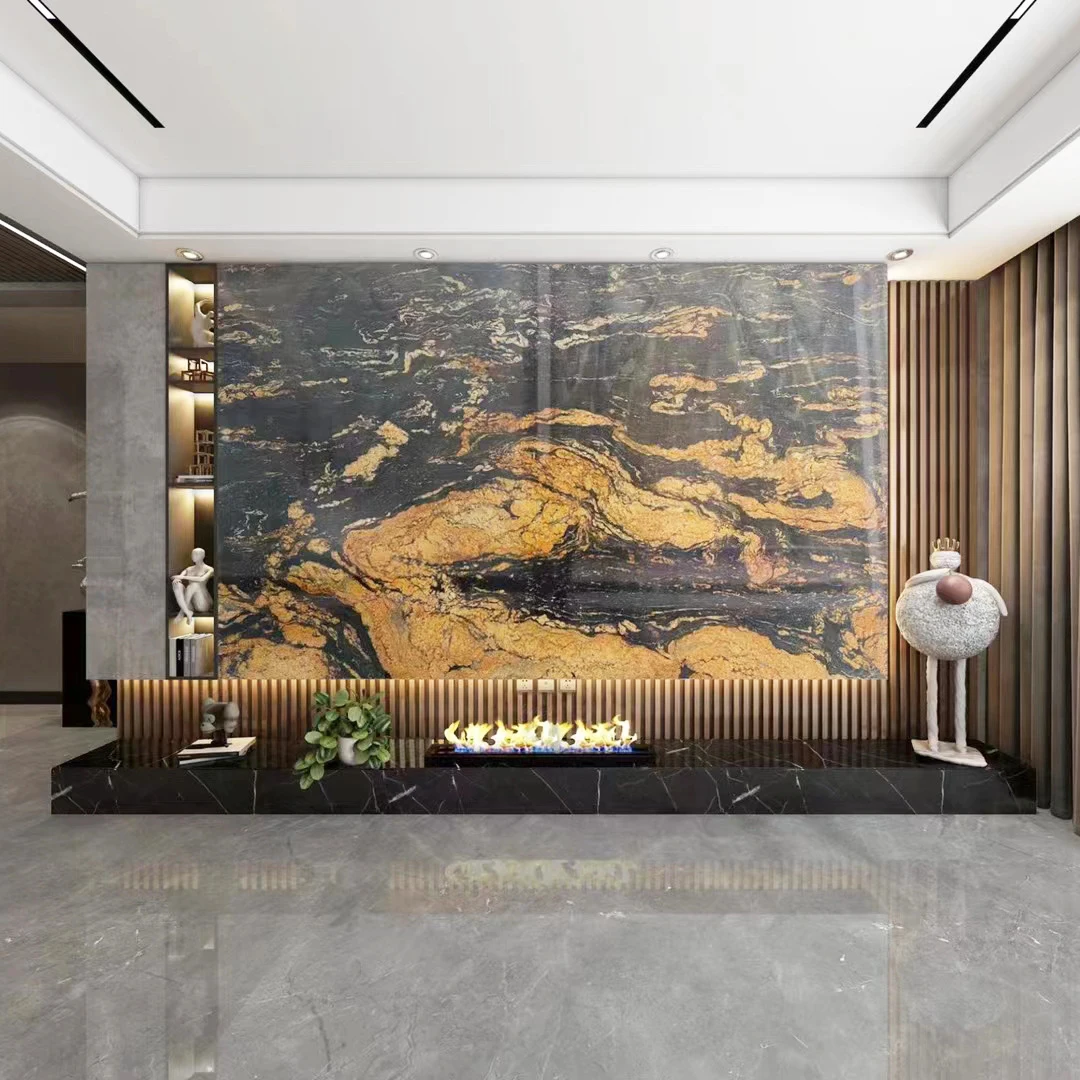 Black Taurus Marble Slab Black Fusion Kitchen Island Counter 30mm ...