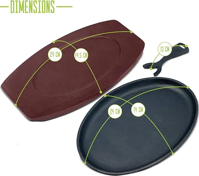 Round Oval Pre-seasoned Cast Iron Grill Sizzling Pan Bbq Cookware ...