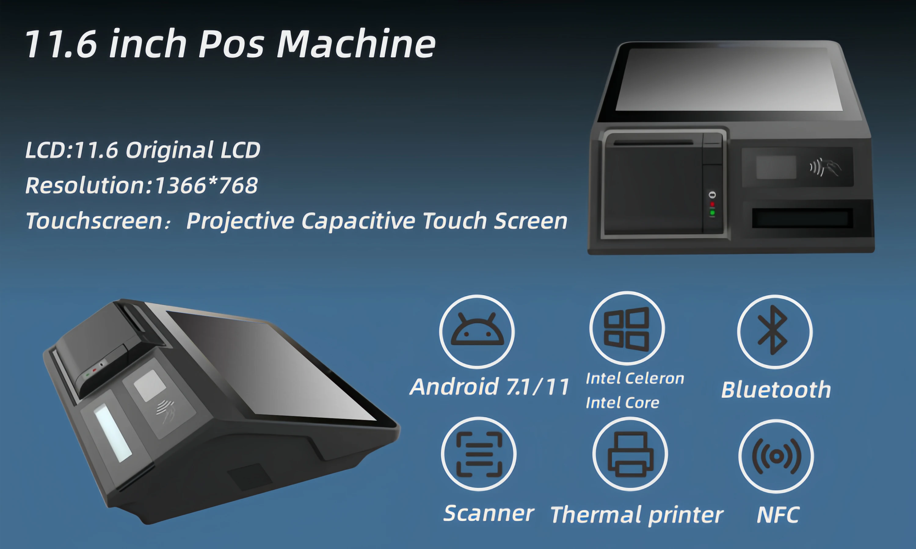 11.6 Inch Pos Machine All In One Touch Screen Pos With Touch Screen Nfc ...