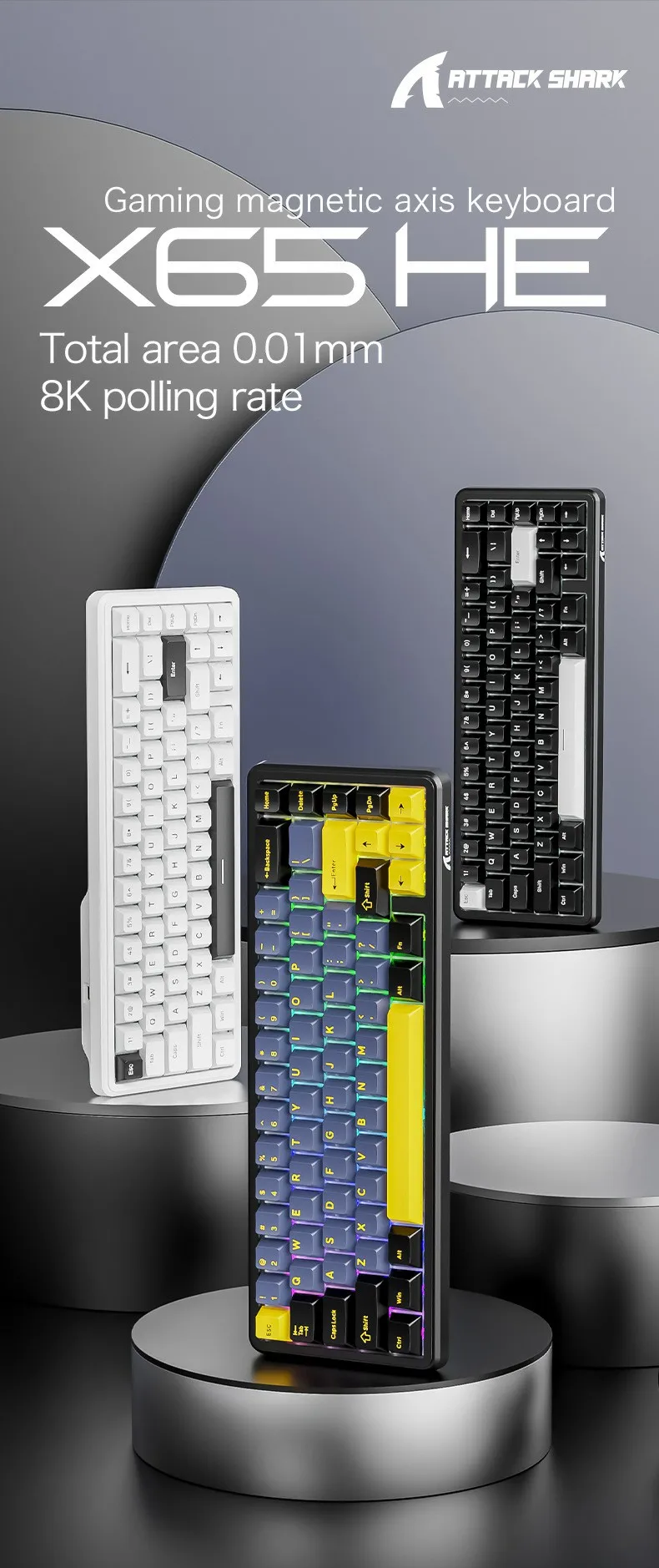 ATTACK SHARK X65 HE - 65% Wired Gaming Keyboard with 8000hz Polling Rate