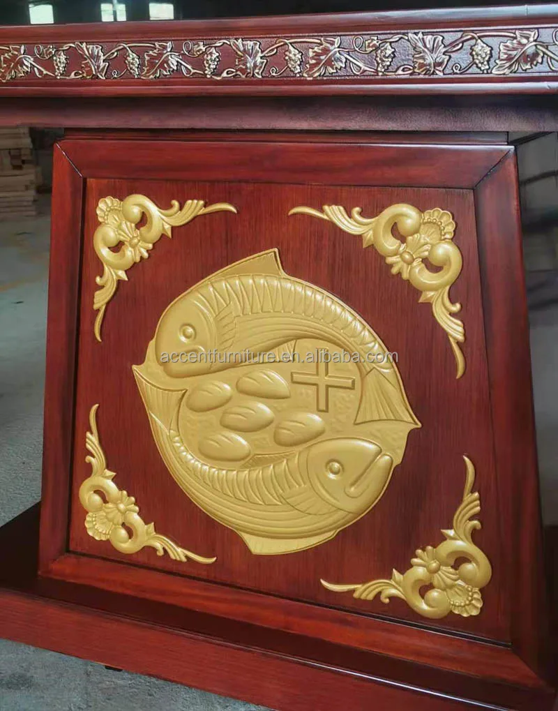 Solid Wood Church Altar Table with Cross Embossed Modern Design Reading ...