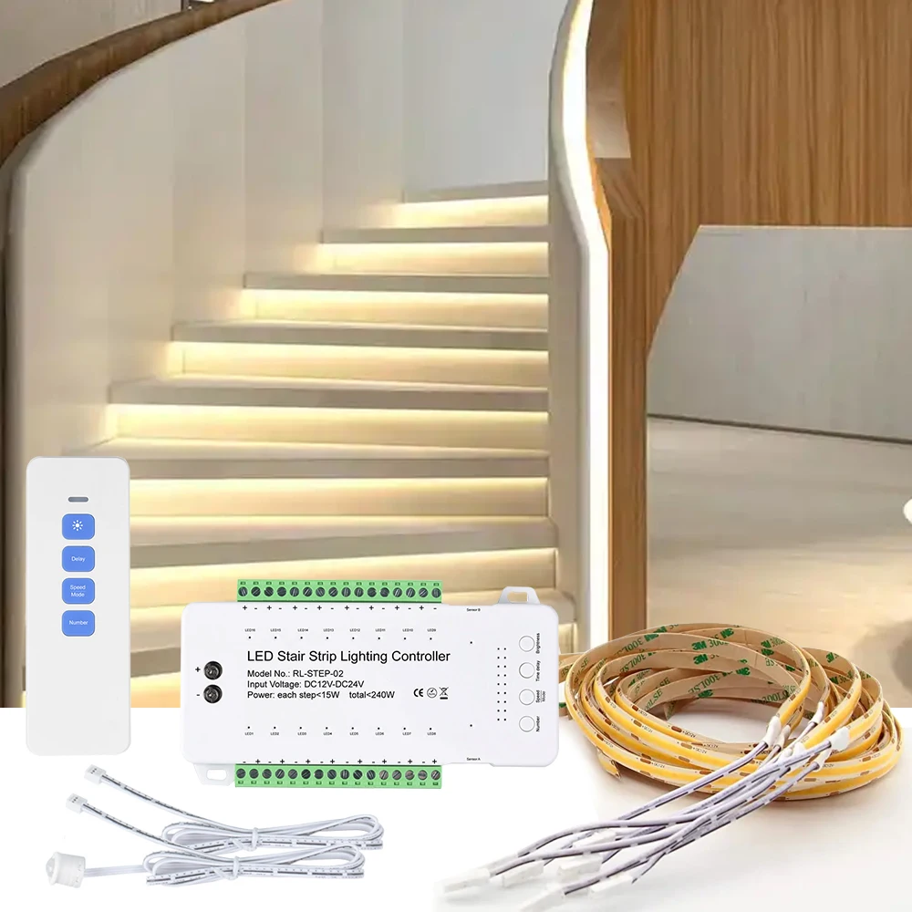 16 Steps With Remote Control Motion Sensor Stair Light Dc12v/24v 9-mode ...
