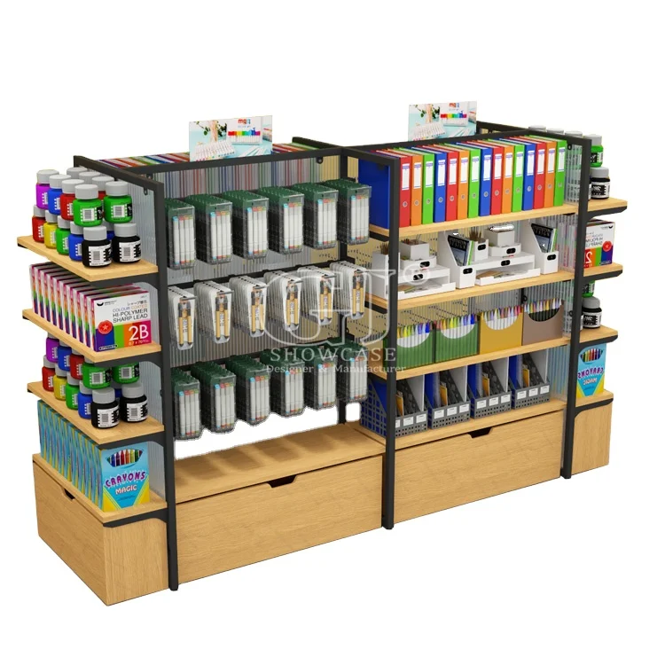 Retail Store Design Wooden Stationery Display Racks Book Pen Shelves ...