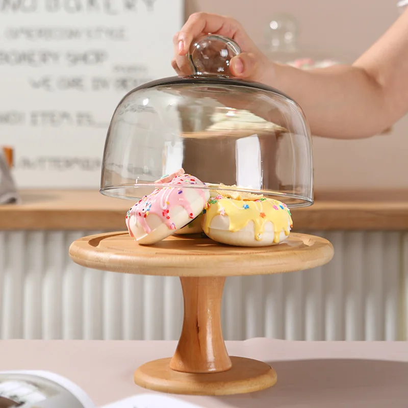 High-heel Cake Serving Tray With Glass Cover Wooden Crafts Dessert ...