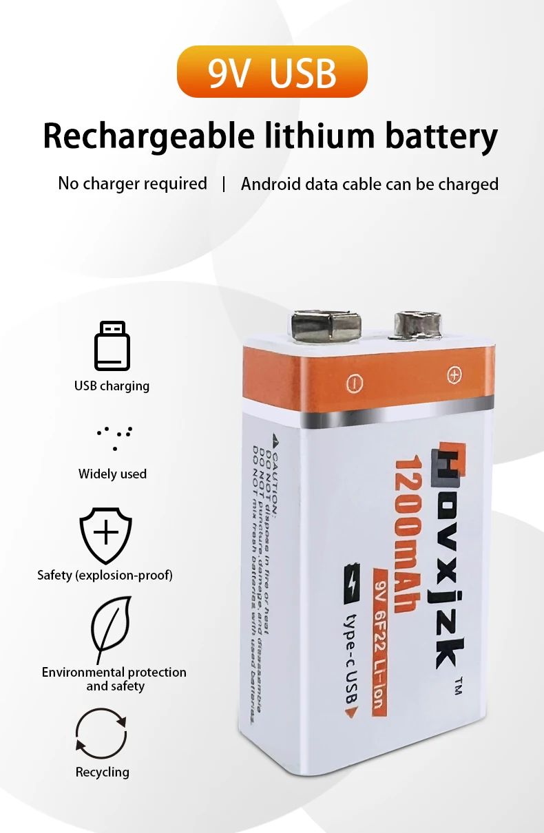 9v 1200mah Li-ion Rechargeable Battery Type-c Usb Batteries 9 V Lithium ...