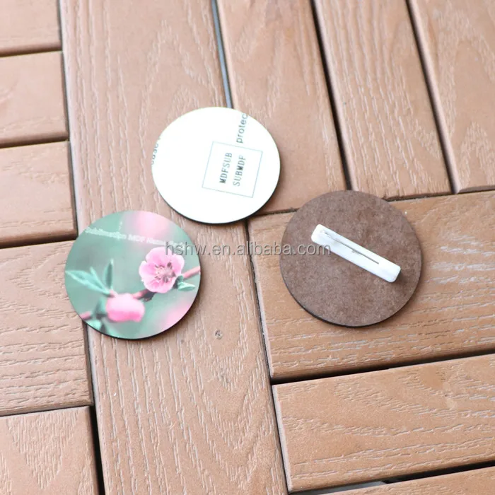 MDFSUB Custom Wooden Buttons Pins - Sublimation Name Badges