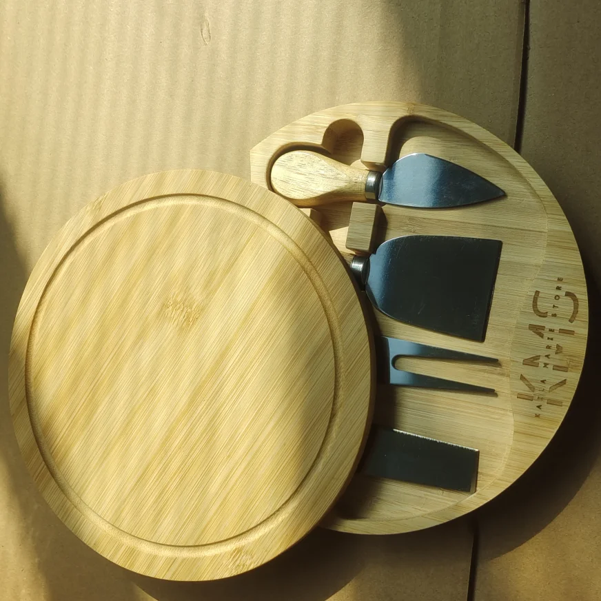 Round Wooden Customized Logo Bamboo Charcuterie Board Round Cheese ...
