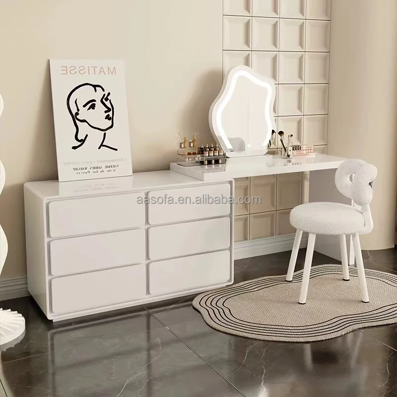 High Quality Modern Wooden Dressing Table with Lighted Mirror and Stool ...