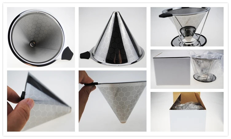 Stainless Steel 304 Pour Over Coffee Dripper Slow Drip Brew Double Mesh ...