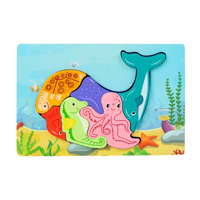 Wooden 3D Cartoon Colorful Jigsaw Puzzle Children Hand Eye Coordination ...