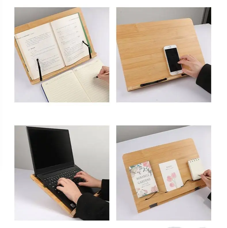 Bamboo Foldable Bookends Book Stand Adjustable Reading Holder For ...