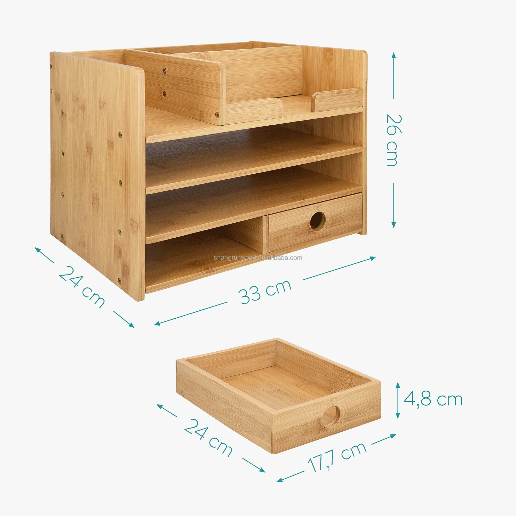 4-Tier Wooden Desktop Office Organizer with Small Paper Trays Letter ...