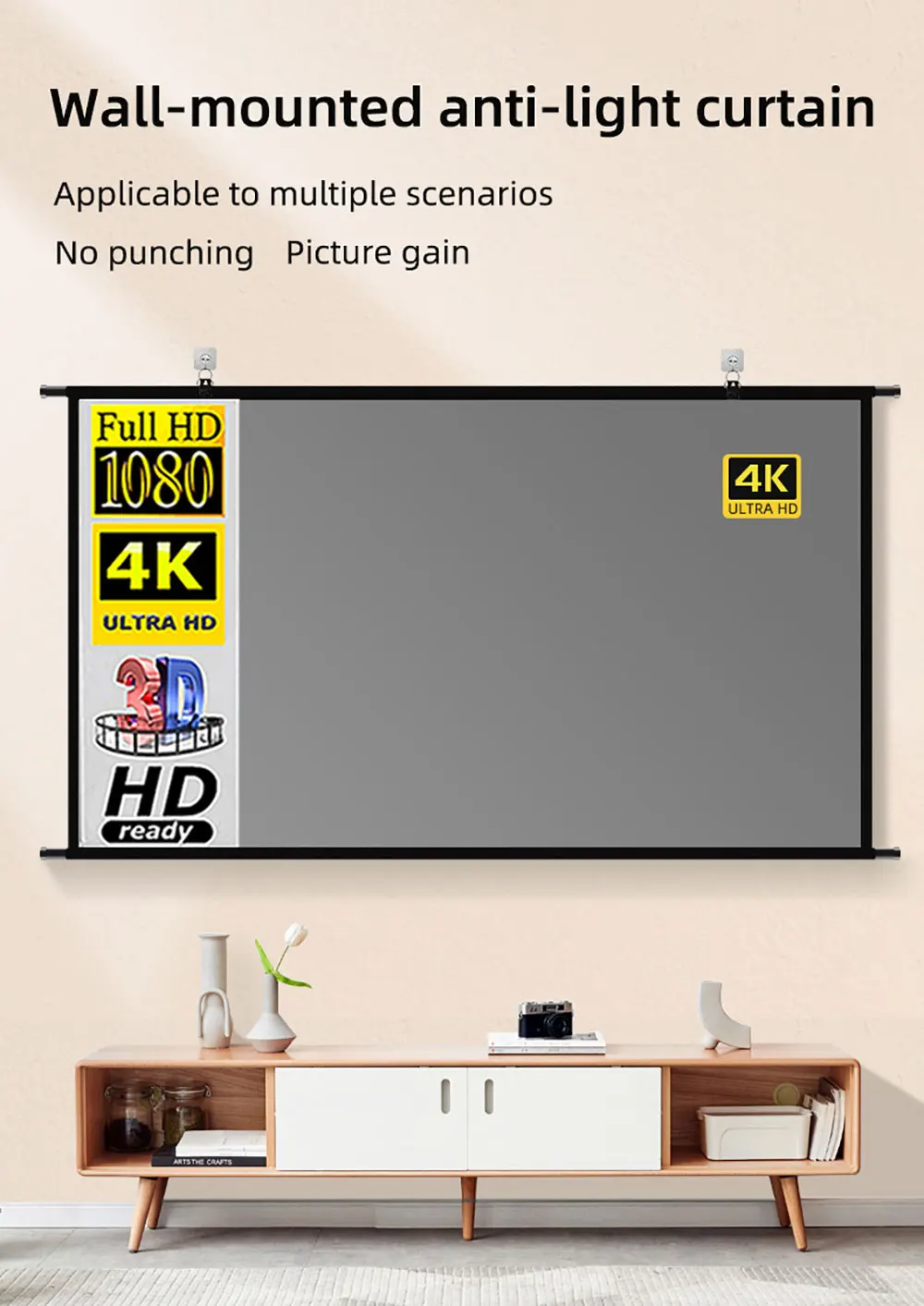 84inch 16:9 4K Wall Mounted ALR Projector Screen - Lejiada