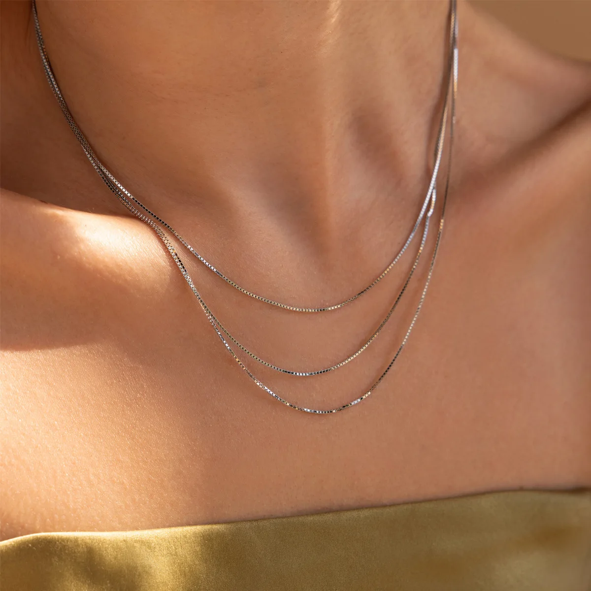 ERESI Dainty 18k Gold Plated Layered Three Box Chain Necklaces ...