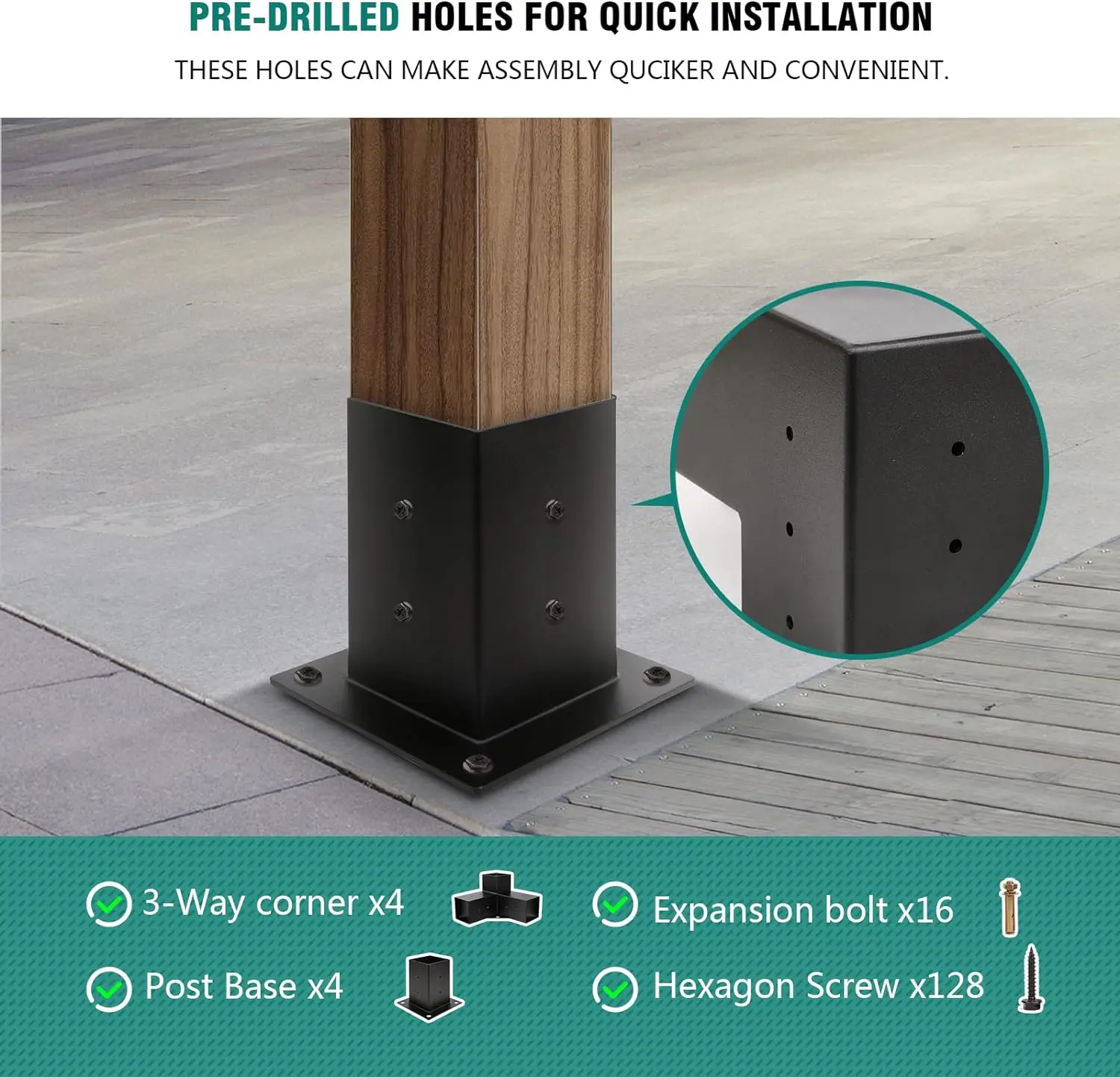 3-way Angle Corner Pergola Steel Brackets 4x4 Kit For Wood Connector ...