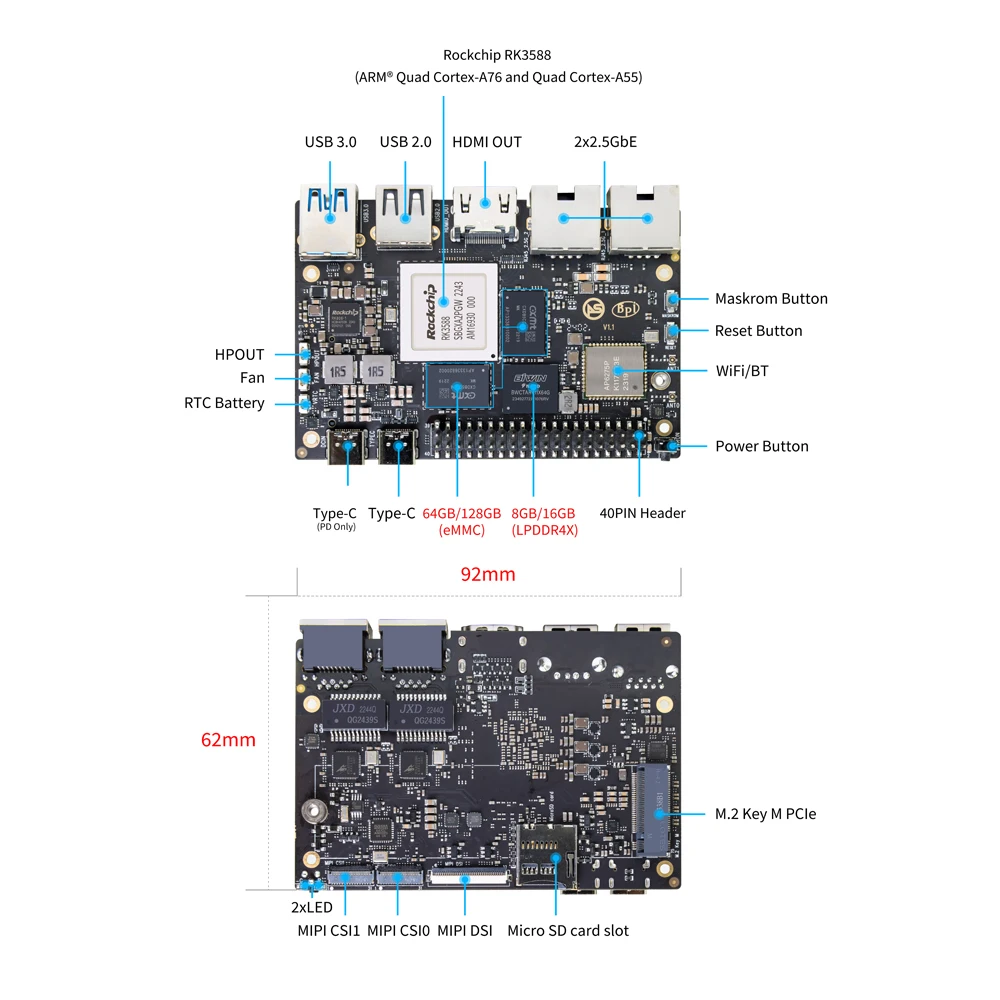 6t Npu 8k 10bit Decoder 8k Encoder Bpi-m7 Rk3588 8g/16g/32g Ram Wifi6 ...