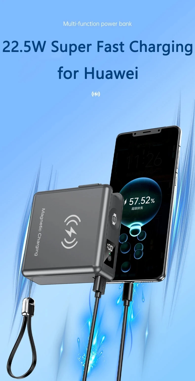 Multi-function 6 in 1 Power Bank 15000mAh Built in Cable AC Plug 22.5W ...