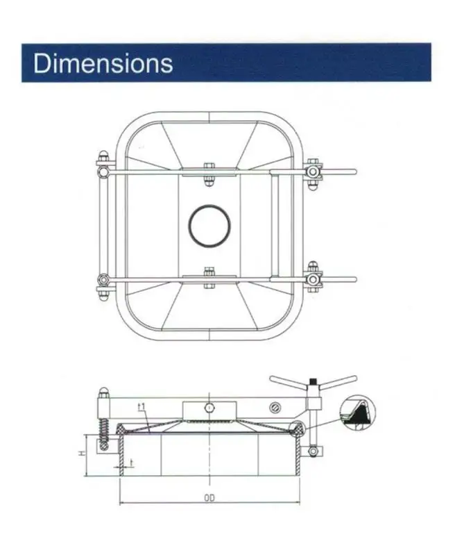 Stainless Steel Tank Rectangular Hatches Manways with Double Lock