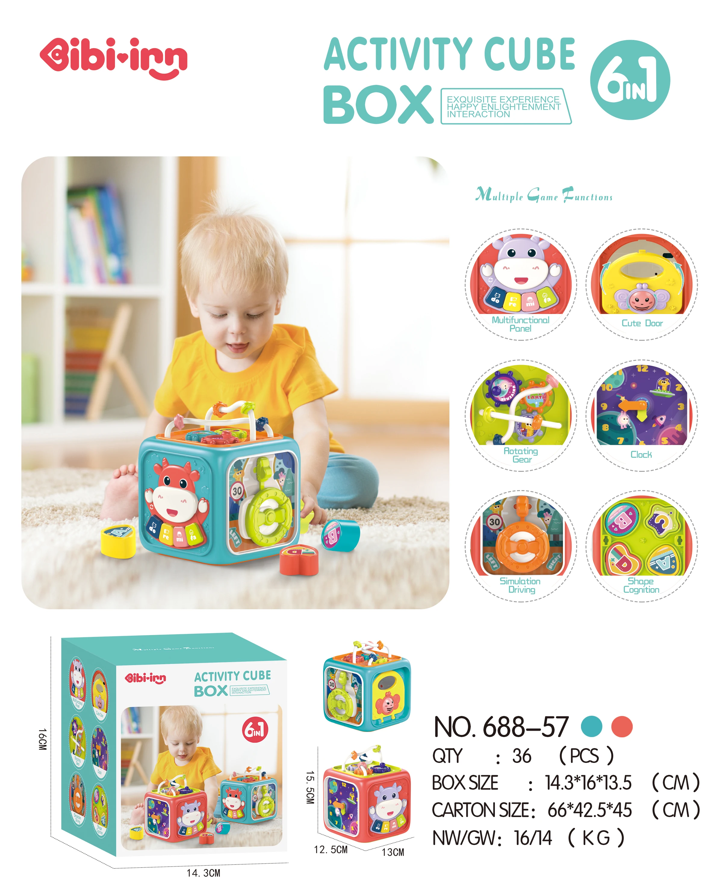 6 In 1 Multifunction Activity Cube Sensory Learning Baby Toy With Music ...