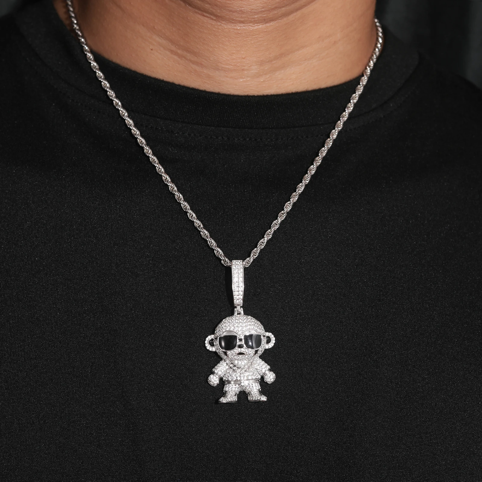 Micro Paved Moissanite Monkey Pendant in S925 White Gold - Trendy ...